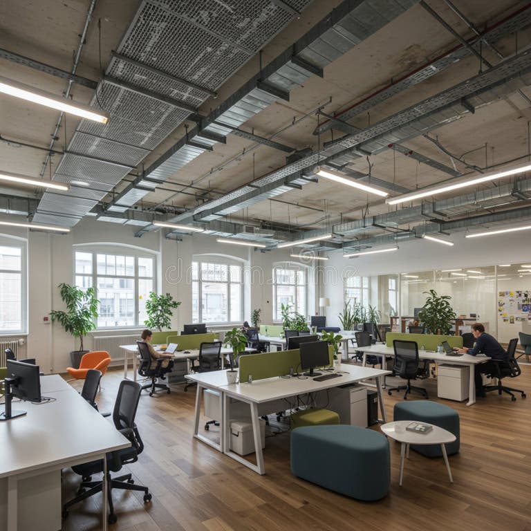 Modern Open-plan Office with Wooden Flooring and High Ceilings ...