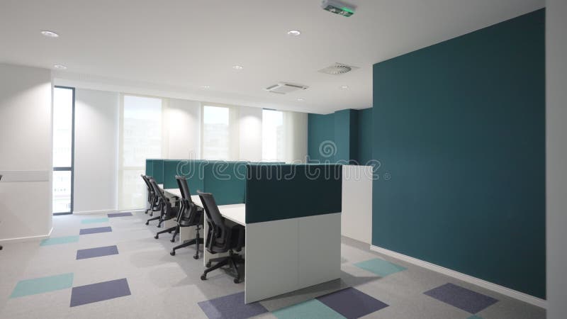 Modern Open Plan Office Workplace with Cubicles and Ergonomic Chairs ...
