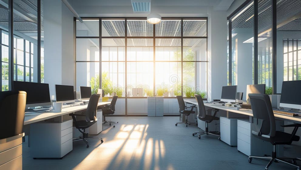 Modern Open-Plan Office Workspace. AI Generated. Stock Illustration ...