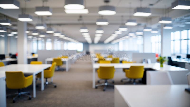 Modern Open-plan Office with Yellow Chairs and White Desks Stock ...