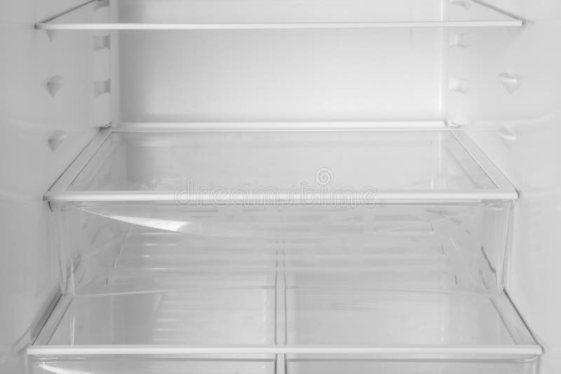 Modern Open Refrigerator with Empty Shelves Stock Photo - Image of ...