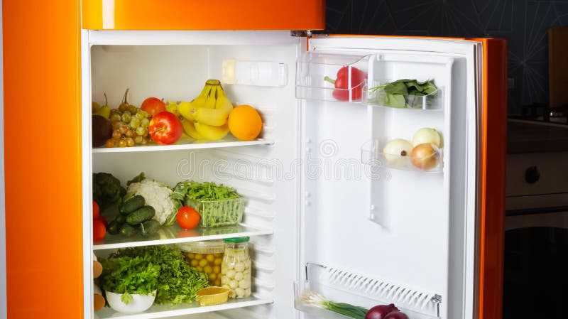 Modern Open Refrigerator Full of Many Different Products Stock Image ...