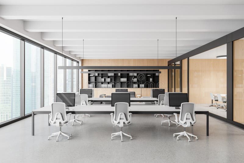 Modern Open Space Office with Desks and Chairs Stock Illustration ...