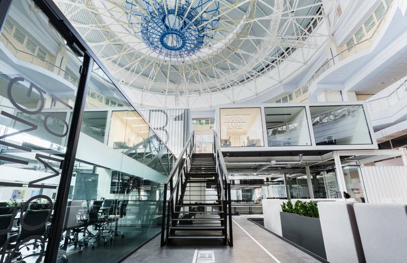 Modern Open Space Office with High Ceilings and Dome Stock Photo ...