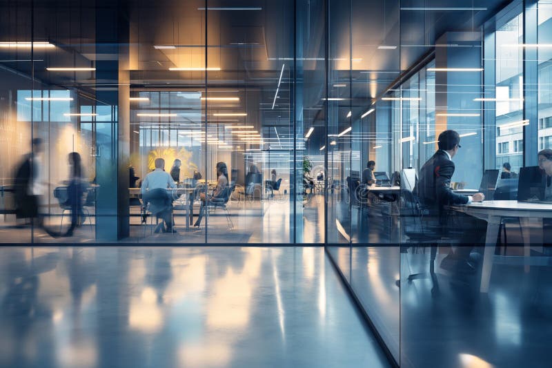 Modern Open Space Office Interior or Call Centre with Blurred Business ...