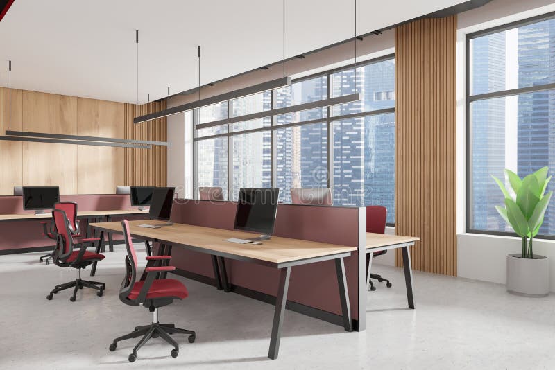 Modern Open Space Office Interior with City View. 3D Rendering Stock ...