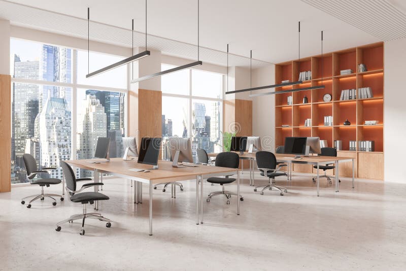 Modern Open-space Office Interior with City View. 3D Rendering Stock ...
