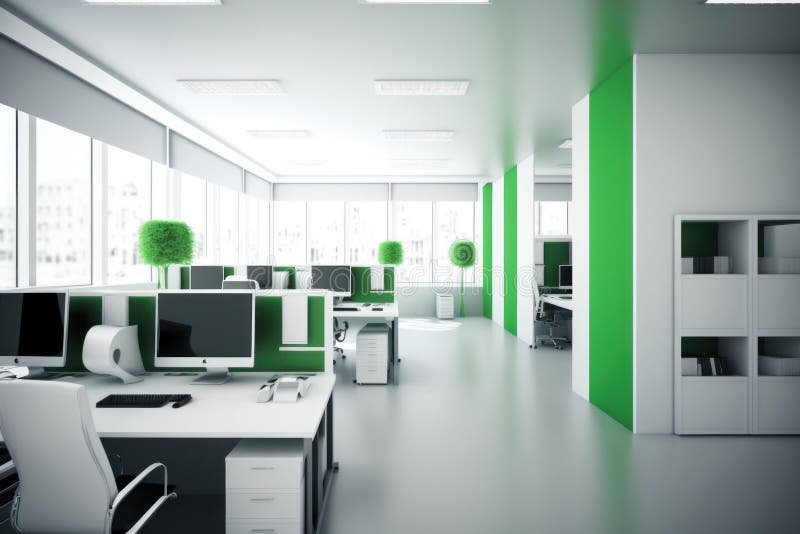 Modern Open Space Office Interior. Generative AI Stock Illustration ...