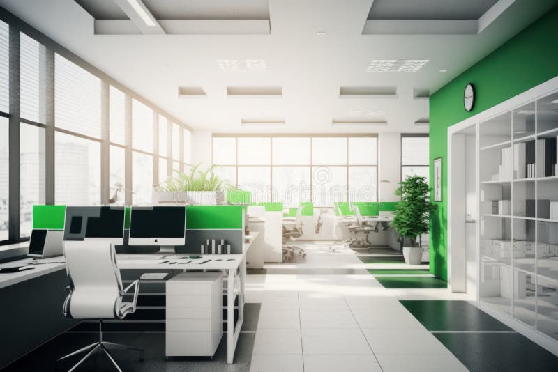 Modern Open Space Office Interior. Generative AI Stock Illustration ...