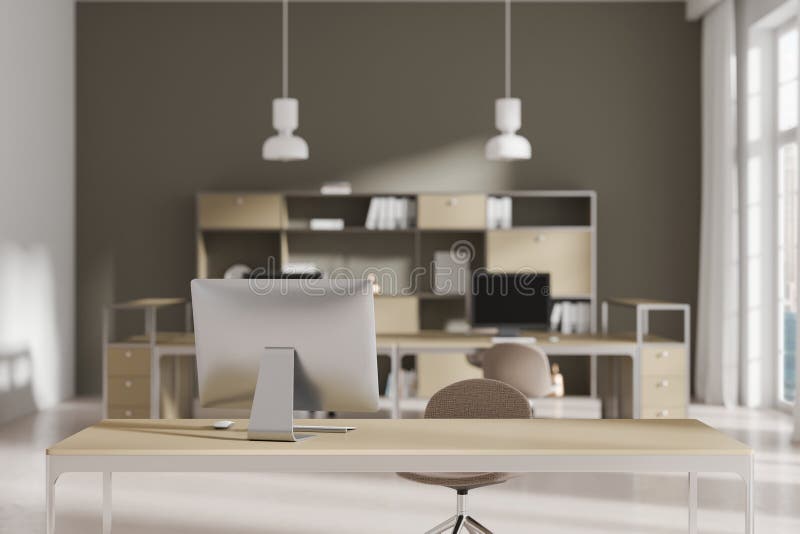 Modern Open-space Office Interior with Minimalist Design. 3D Rendering ...