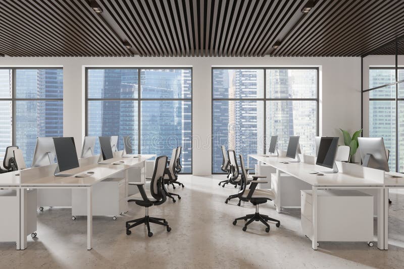 Modern Open Space Office with Multiple Workstations, Natural Light from ...