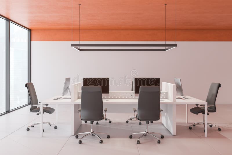 Modern Open Space Office with Orange Ceiling Stock Illustration ...