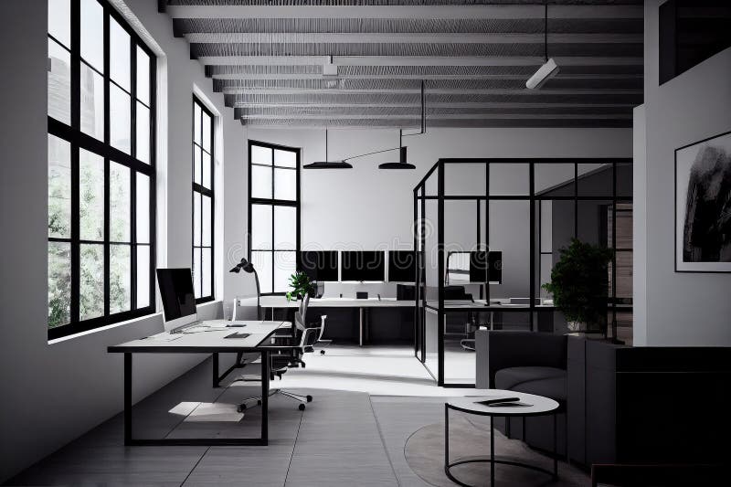 Modern Open Space Office with Sleek and Minimalist Decor, Designed for ...