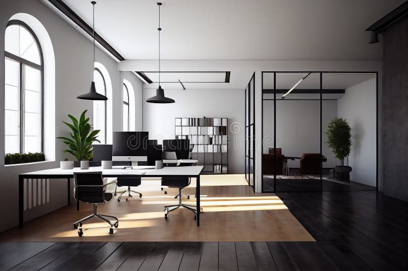 Modern Open Space Office with Sleek and Minimalist Decor, Designed for ...