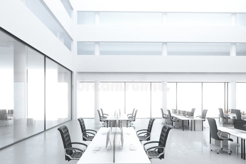 Modern Open Space Office with Work Places and Big Windows Stock ...
