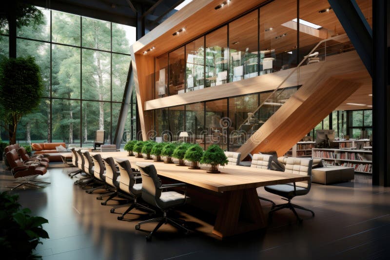 Modern Open Workspace with a Large Conference Table in a Modern ...