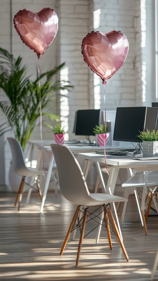 Modern Openspace Office Decorated with Heart Shaped Balloons ...