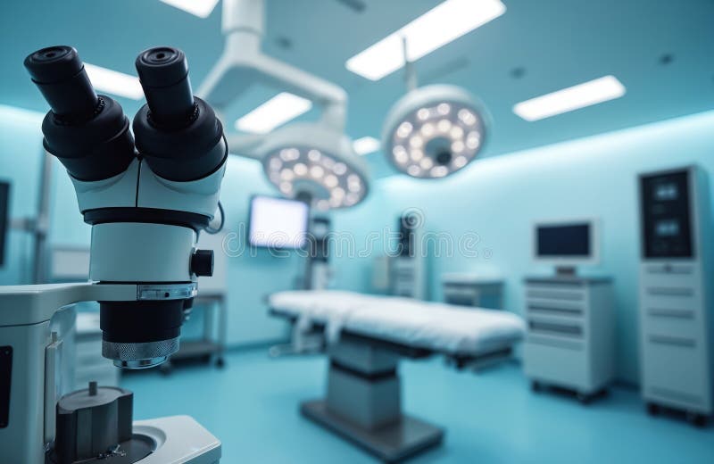 Modern Operating Room Setup Featuring a Microscope, Surgical Lights ...