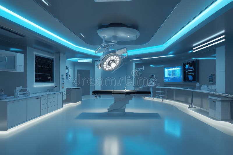 Modern Operating Room with Surgical Lights Illuminating Empty Operating ...
