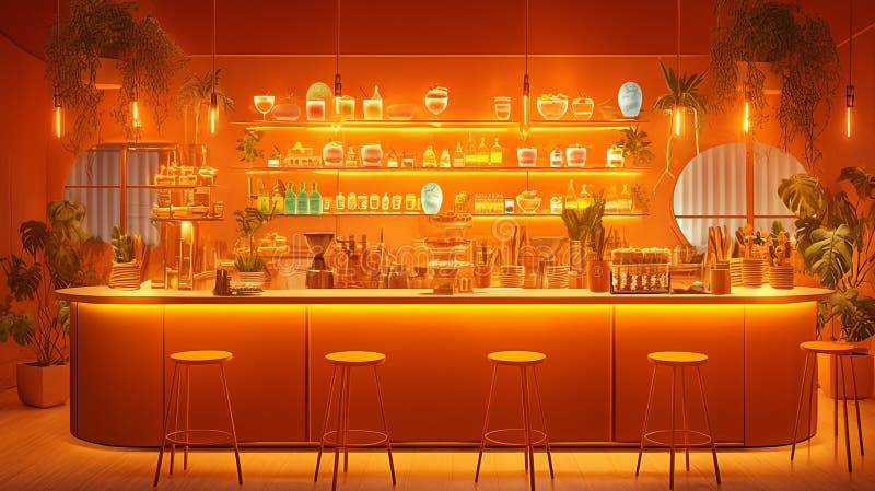Modern orange bar interior stock illustration. Illustration of style ...