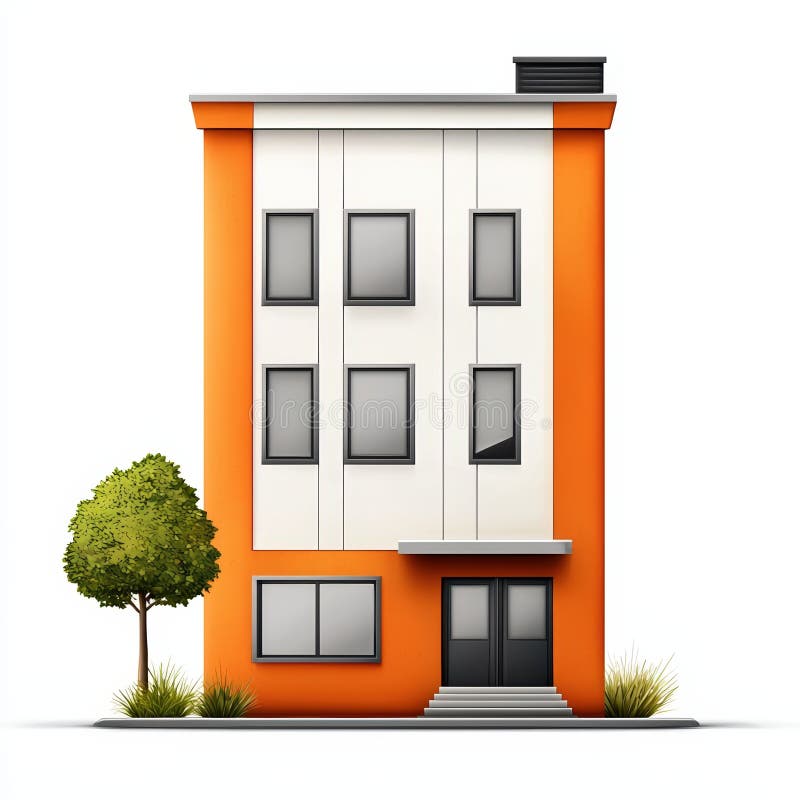 Modern Orange Building Exterior Design Stock Illustration ...