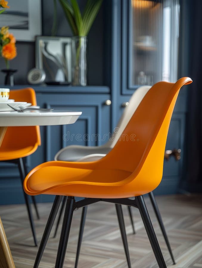 Modern Orange Chair at a Dining Table in a Stylish Room Stock Image ...