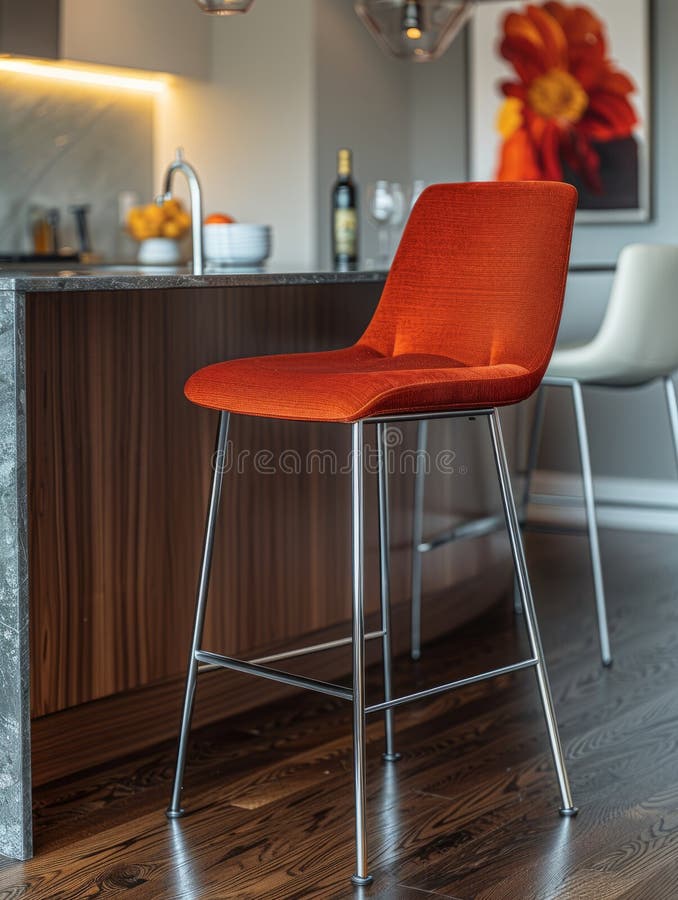 Modern Orange Chair in Stylish Kitchen Interior Stock Photo - Image of ...