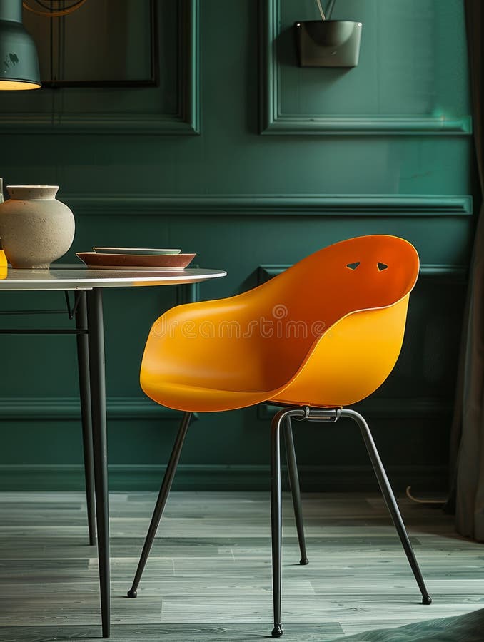 Modern Orange Chair and Table in Elegant Dining Room. Stock Image ...