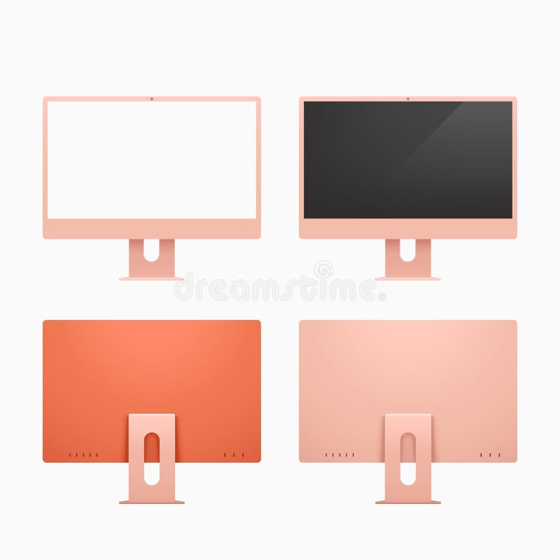 Modern Orange Color Desktop Computers in Set Stock Vector ...