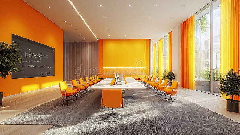 Modern Orange Conference Room Stock Illustration - Illustration of ...