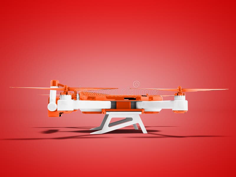 Modern Orange Drone Side View 3d Render On Red Background With S Stock ...