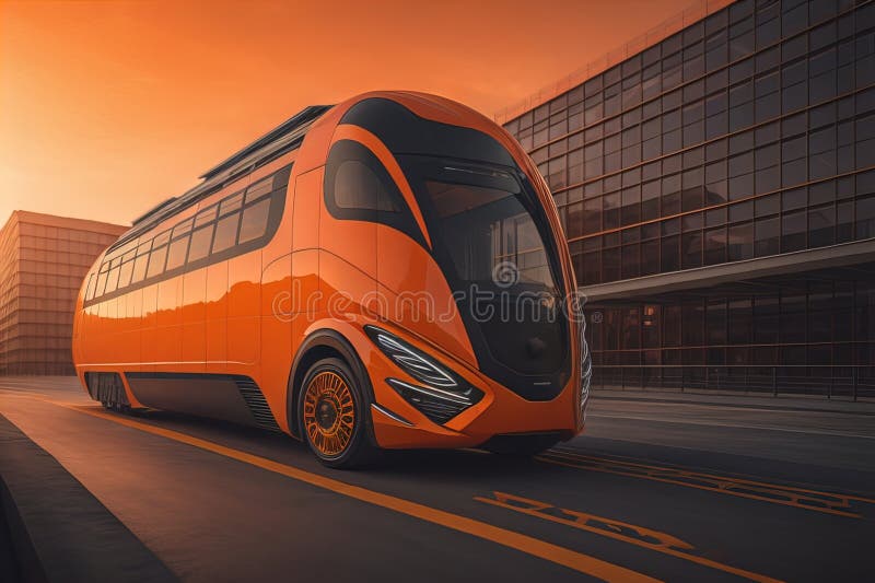 Modern Orange Electric Bus on the Road. Generative Ai Stock ...