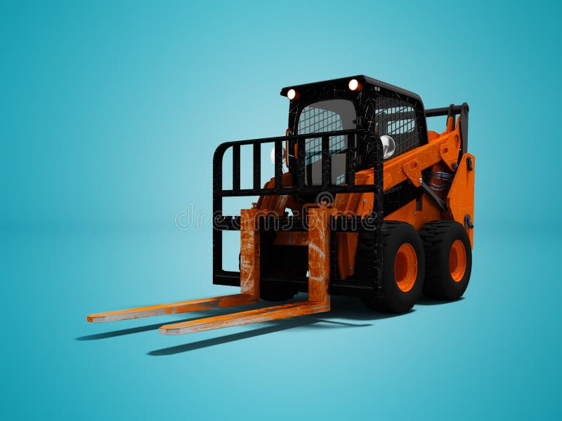 Modern Orange Forklift Loader with Scuffs on the Case 3d Render on Blue ...