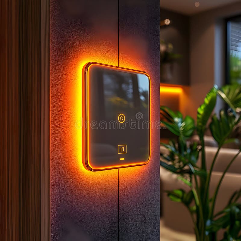 Modern Orange Glowing Light Switch on a Wall - 3D Illustration Stock ...