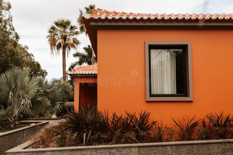 Modern Orange House with Natural Scenery Background Stock Image - Image ...