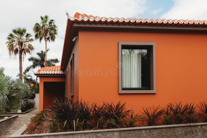 Modern Orange House with Natural Scenery Background Stock Photo - Image ...