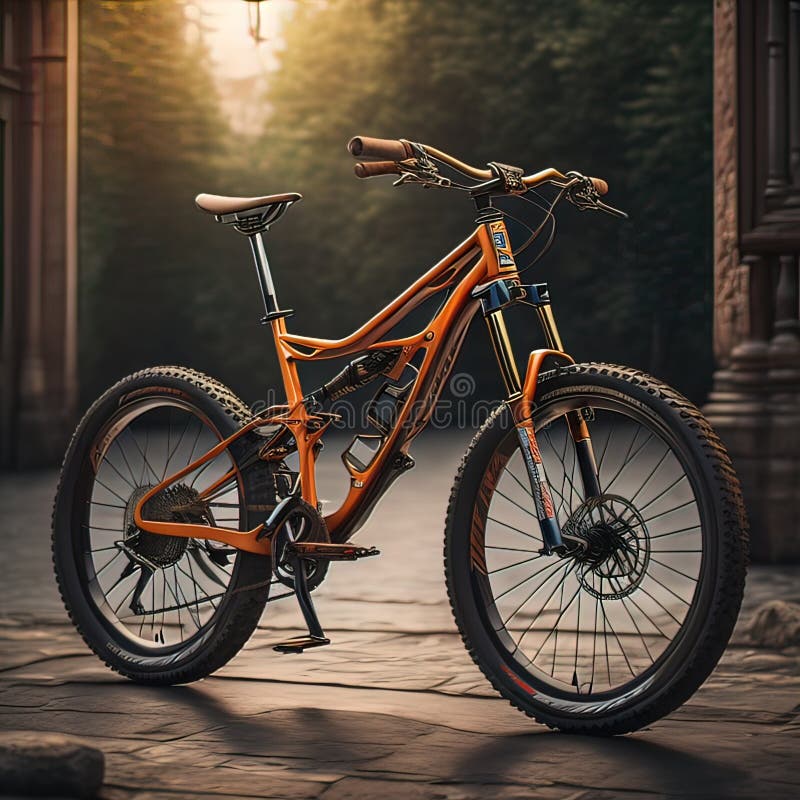 Modern Orange Mountain Bike. Ai Generative Stock Illustration - Illustration of urban ...