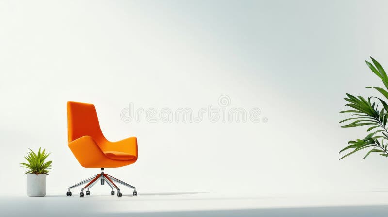 Modern Orange Office Chair in Clean Workspace Stock Photo - Image of ...