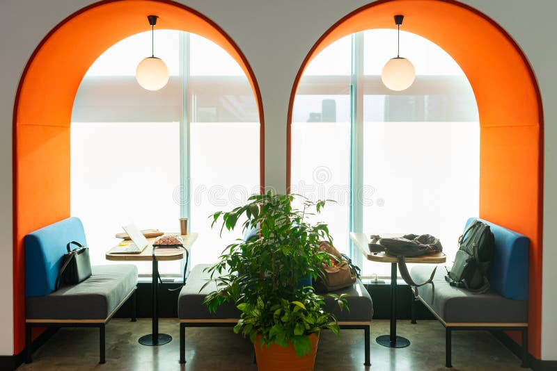 Modern Orange Office with Private Table Stock Photo - Image of white ...