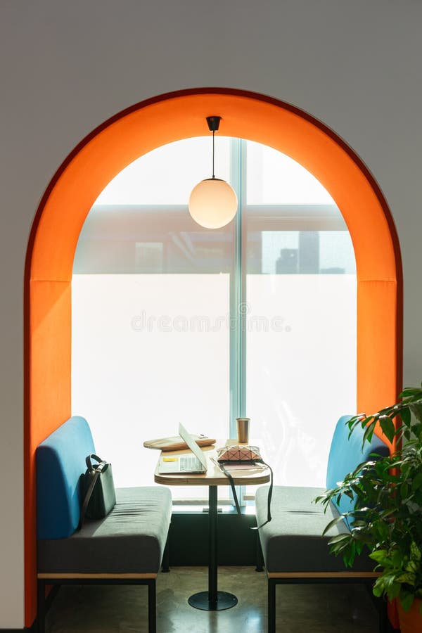 Modern Orange Office with Private Table Stock Image - Image of ...