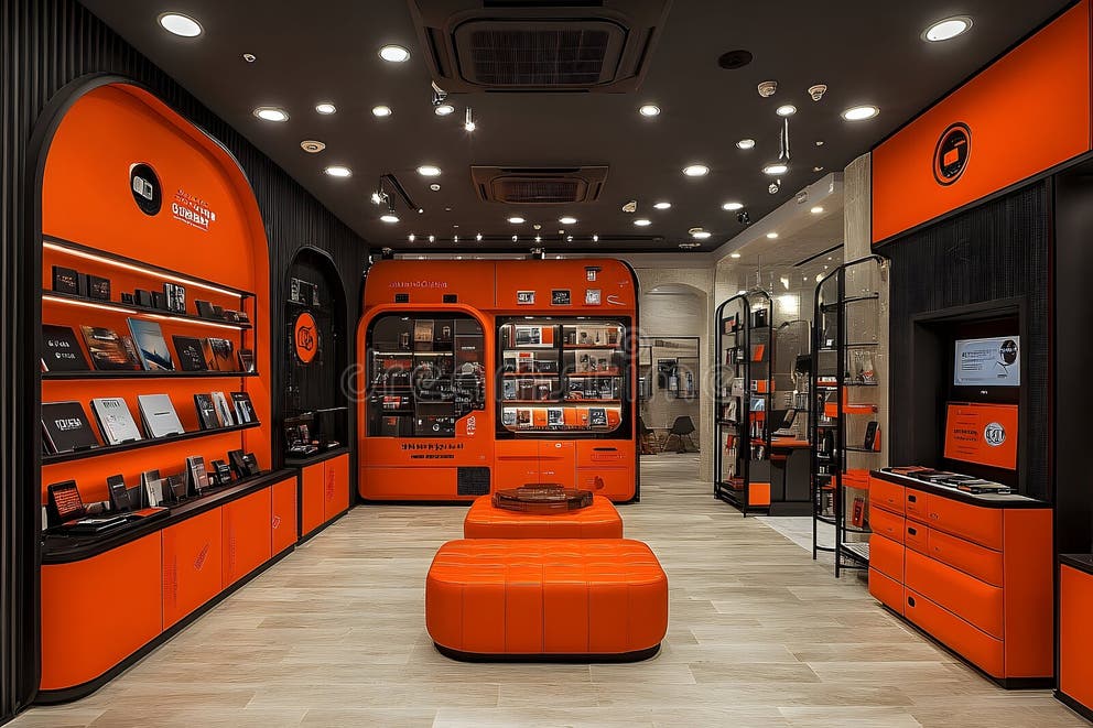 Orange & Black Retail Store Design Stock Illustration - Illustration of ...