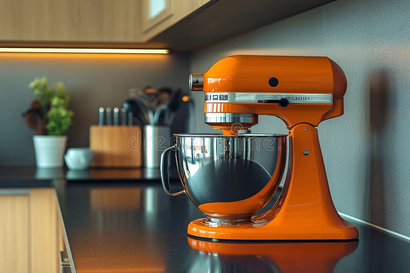 Modern Orange Stand Mixer on the Kitchen with Copy Space for Text Stock ...