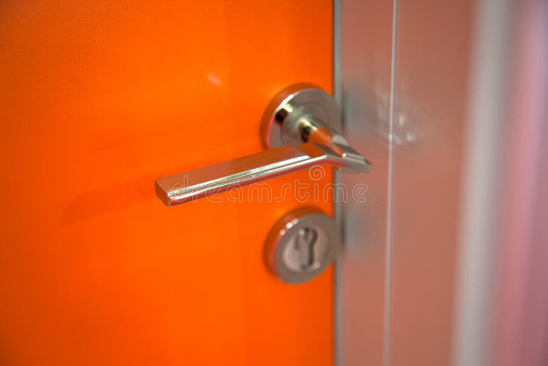 Modern Orange Steel Door, Security Lock System Stock Image - Image of ...