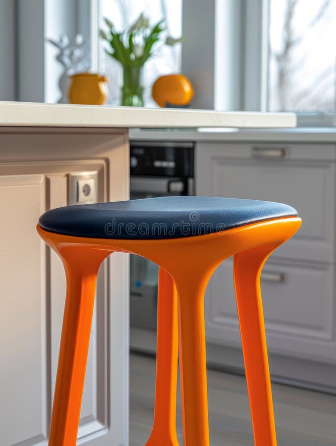 Modern Orange Stool Bright Contemporary Kitchen Setting Stock Photos ...