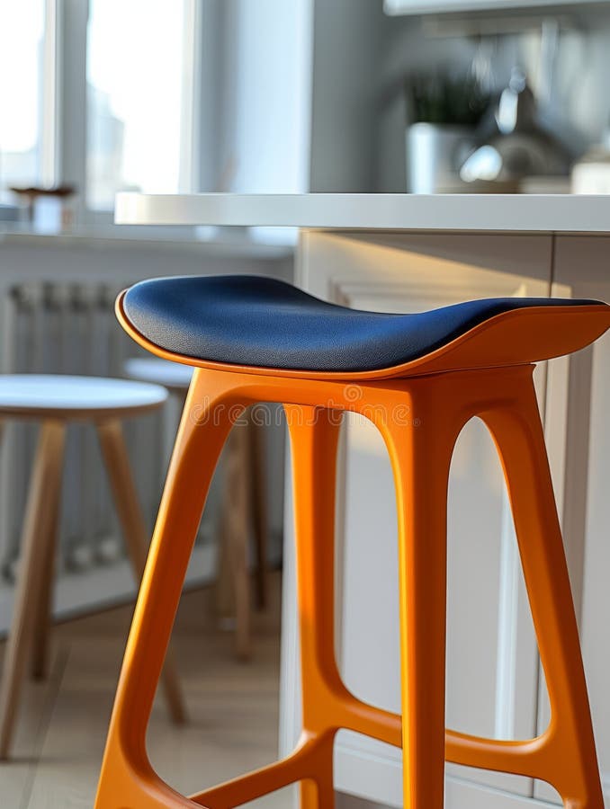 A Modern Orange Sofa in a Living Room Stock Image - Image of hassock ...