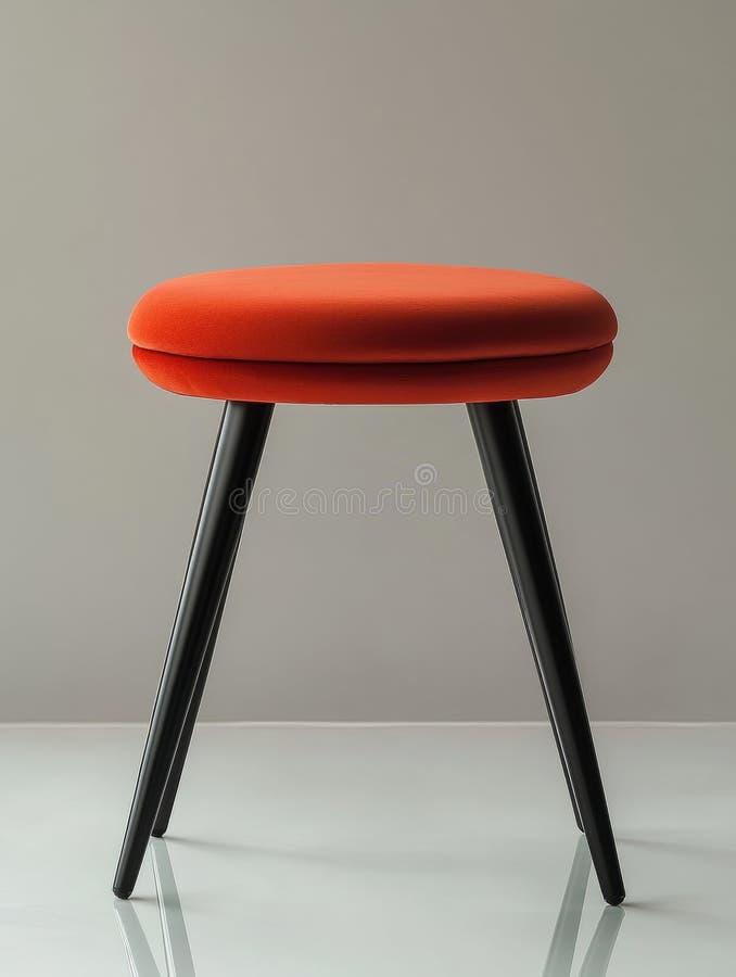 A Modern Orange Stool with Sleek Black Legs. Stock Photo - Image of ...