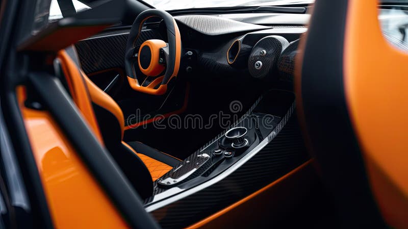 Modern Orange Supercar Interior with the Leather Panel, Sport Seats ...