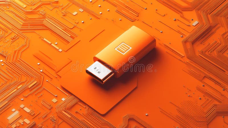 Modern Orange USB Flash Drive on an Orange Circuit Board. Concept of ...