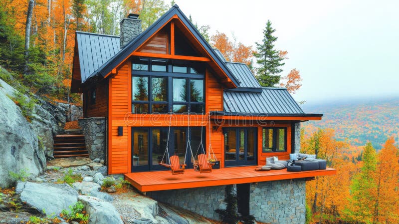 Autumnal Mountain Cabin Retreat Stock Photo - Image of countryside ...