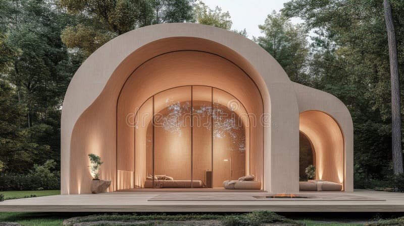 Modern Organic Architecture Design with Curved Walls and Warm Lighting ...